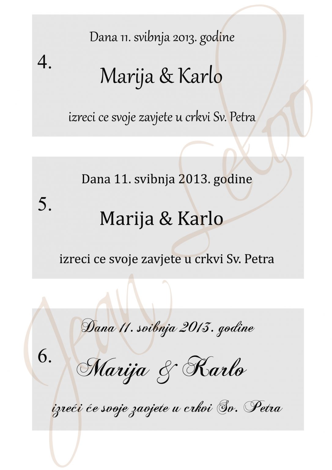 Fontovi za izgled slova – Pozivnice za vjenčanje Jean Leloo