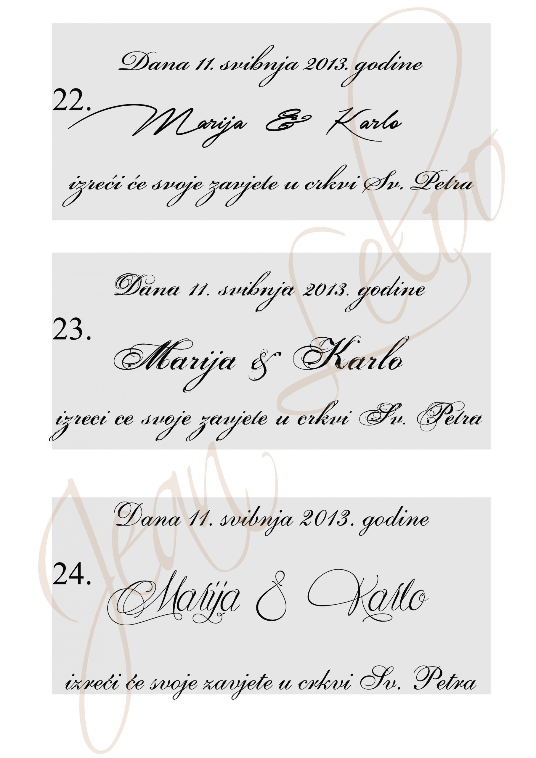 Fontovi za izgled slova – Pozivnice za vjenčanje Jean Leloo